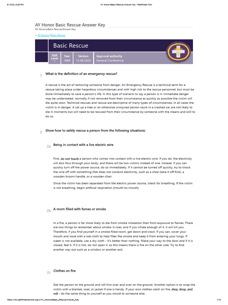 AY Honor Basic Rescue Answer Key - Pathfinder Wiki | PDF