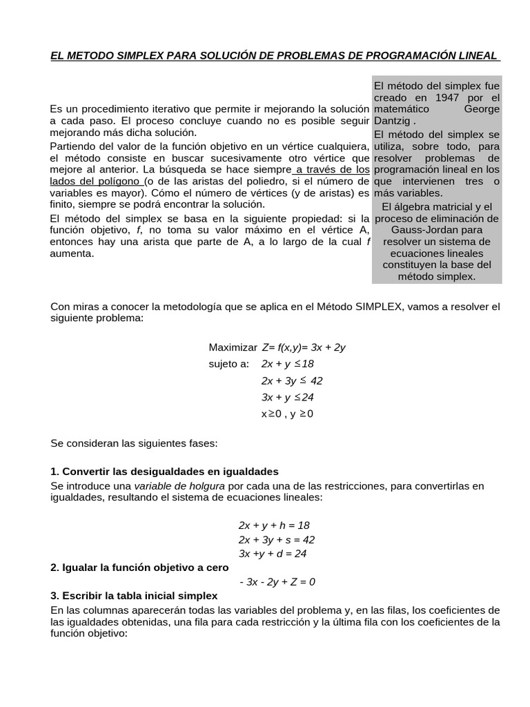 Metodo Simplex | PDF | Programación lineal | Conceptos matemáticos