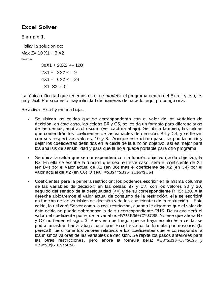 Guia de uso del Solver | PDF | Matemáticas Aplicadas