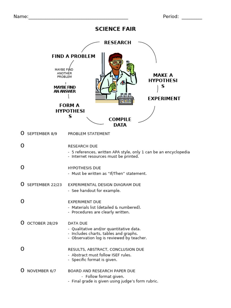 Science Fair Student Checklist.14 | PDF | Experiment | Chart