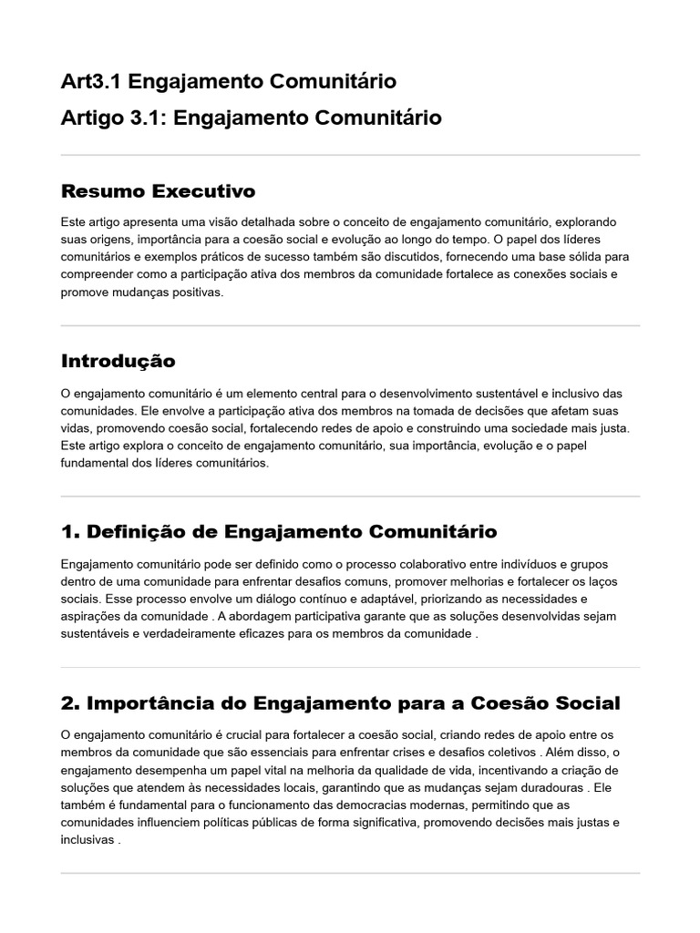 Engajamento Comunitário e Coesão Social | PDF | Liderança | Sociologia