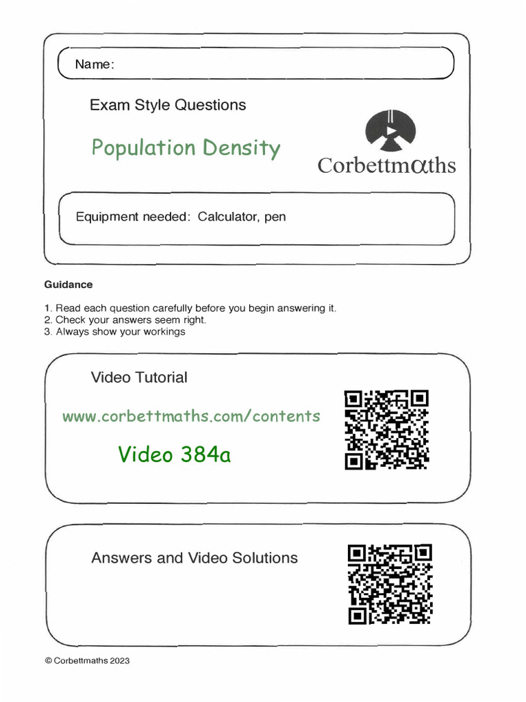 Population Density Exam Questions | PDF