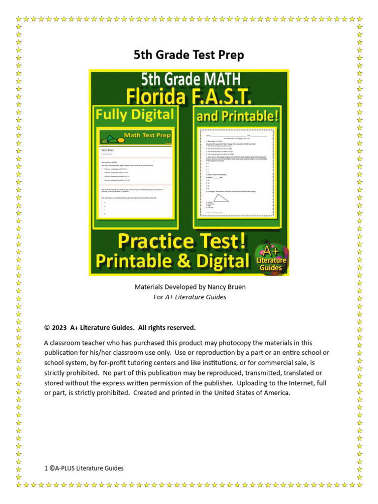 5 TH Grade Florida FASTTest Prep PM3 Practice Tests | PDF | Rectangle