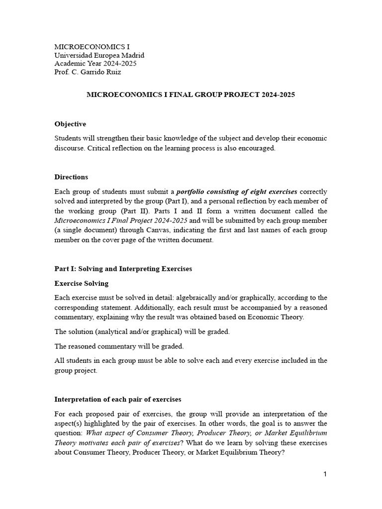 Microeconomics I Final Project Guide | PDF | Economic Surplus | Demand
