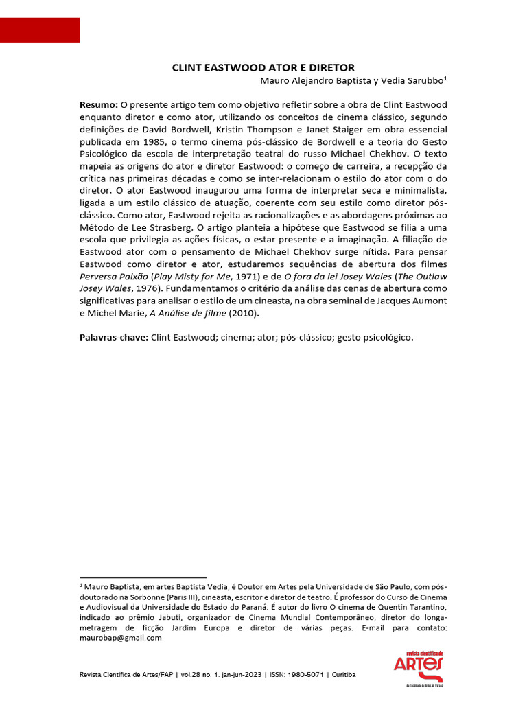 ANÁLISE FÍLMICA - MAuro Saurbbo | PDF | Clint Eastwood | Psicologia