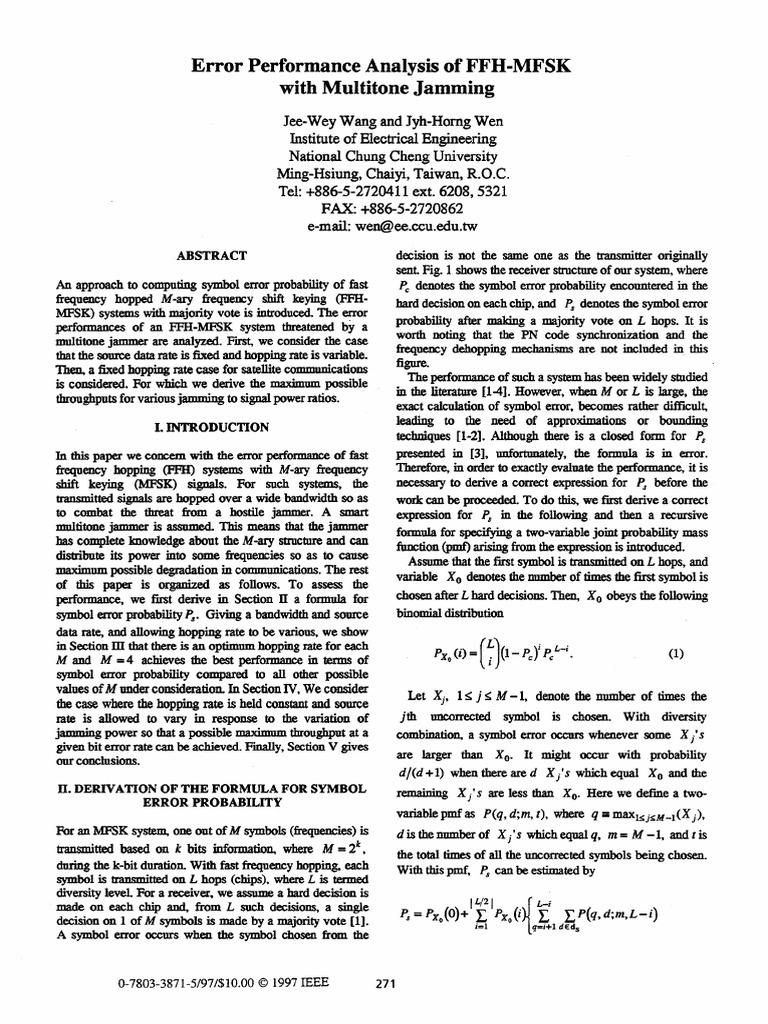FFH-MFSK Error Performance Analysis | PDF | Bandwidth (Signal ...