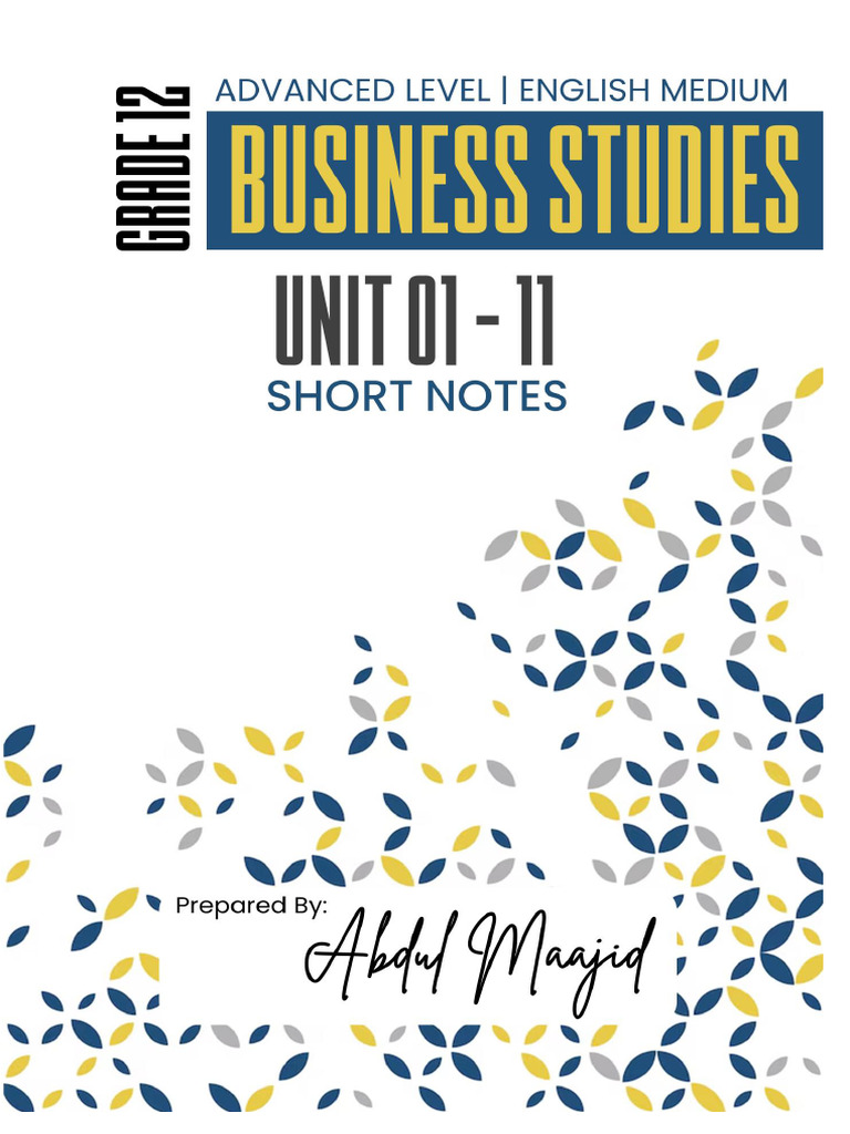 g12 Bs Unit 1-11 Short Notes | PDF | Partnership | Franchising