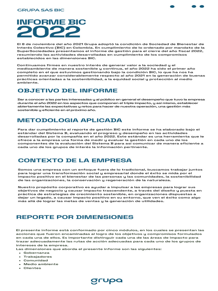 Grupa Informe Bic 2022 | PDF | Business | Sustentabilidad