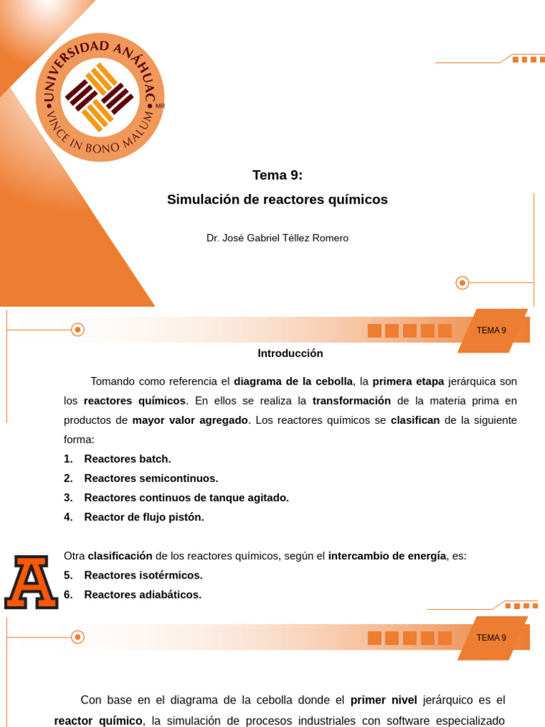 Presentación 9 Simulación de Reactores Químicos | PDF | Reactor Quimico | Equilibrio químico