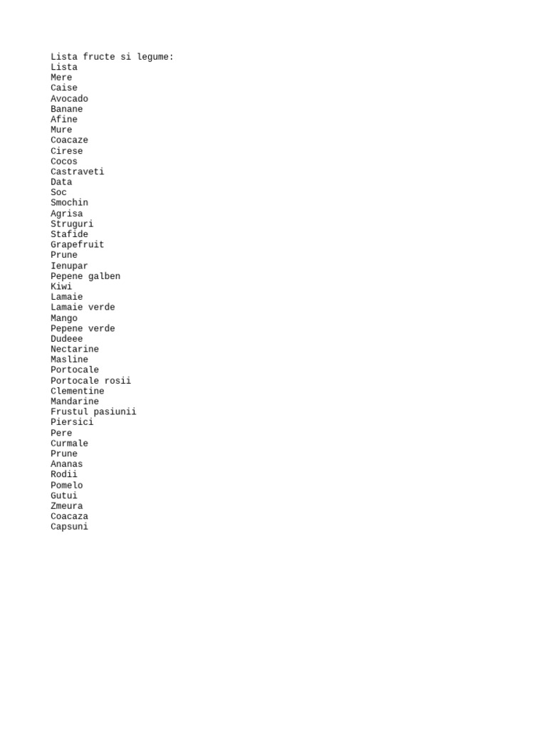 Lista de fructe și legume variate | PDF