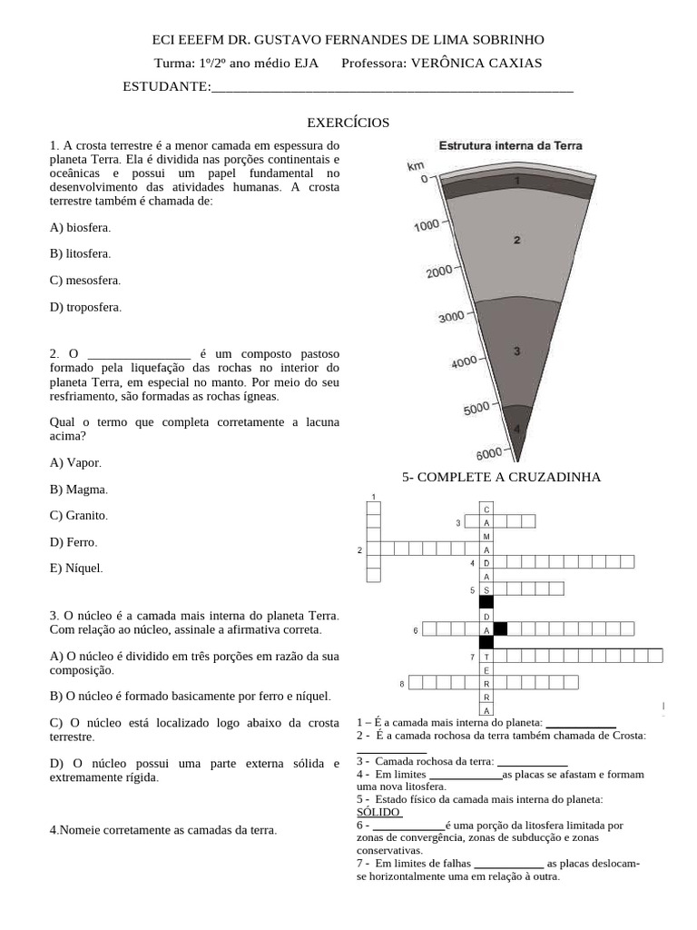 1-2 Ano Medio - Estrutura Da Terra - GEO | PDF | Terra | Crosta (Geologia)