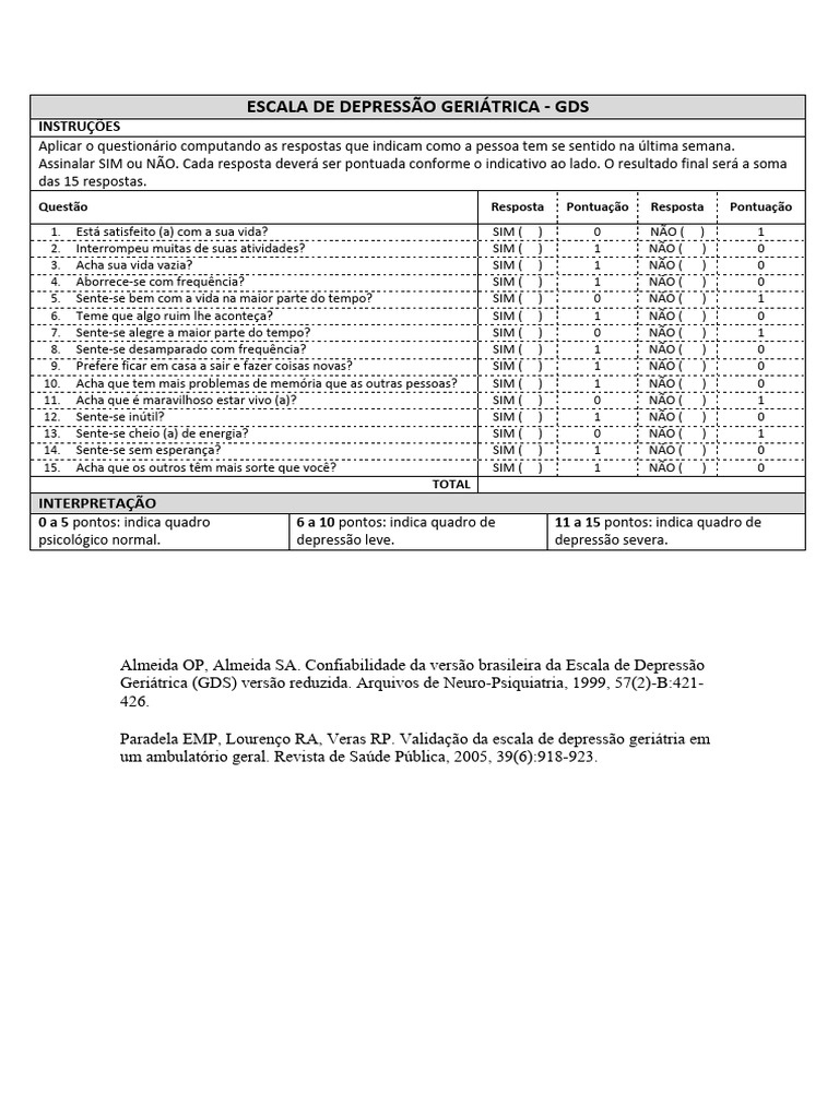 GDS Escala de Depressao Geriatrica | PDF | Depressão