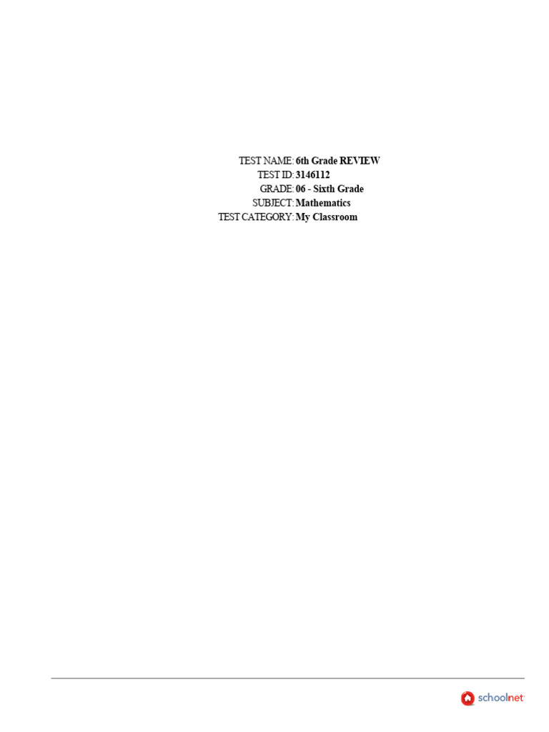 6th Grade Review | PDF | Area | Mean