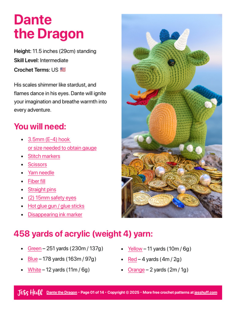 Dante The Dragon - Jess Huff | PDF | Crochet | Sewing