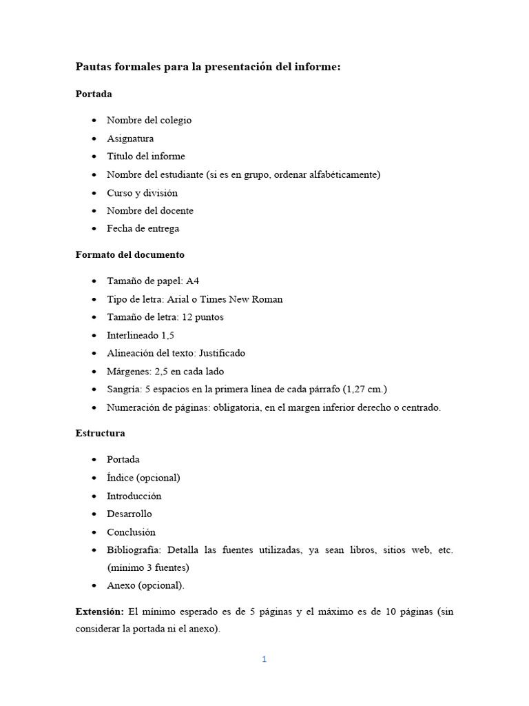 Pautas Formales para La Presentaci-N Del Informe | PDF