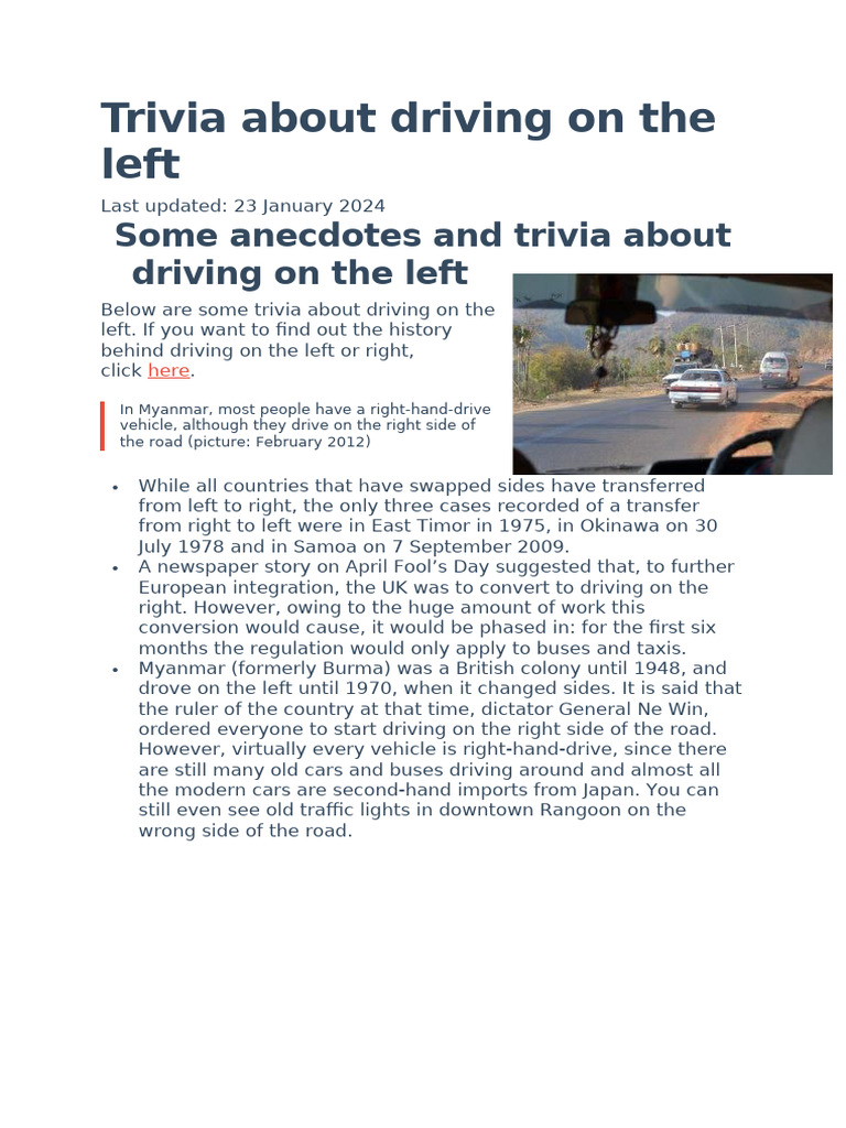 Trivia About Driving On The Left | PDF | Headlamp | Car
