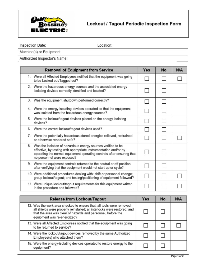LOTO Periodic Inspection Form | PDF | Safety | Occupational Safety And Health