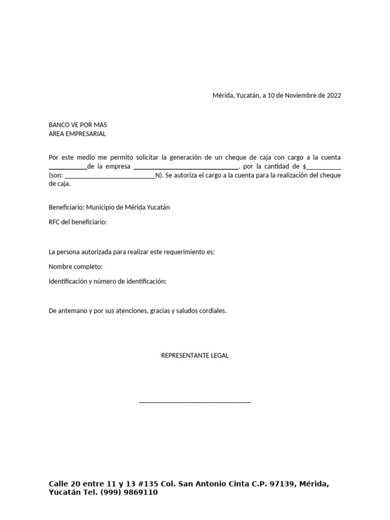 Carta Solicitud Cheque de Caja | PDF
