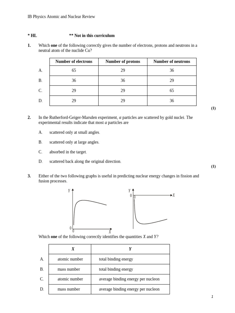 2025 IB PH Atomic and Nuclear Review | PDF | Nuclear Physics | Atomic Nucleus