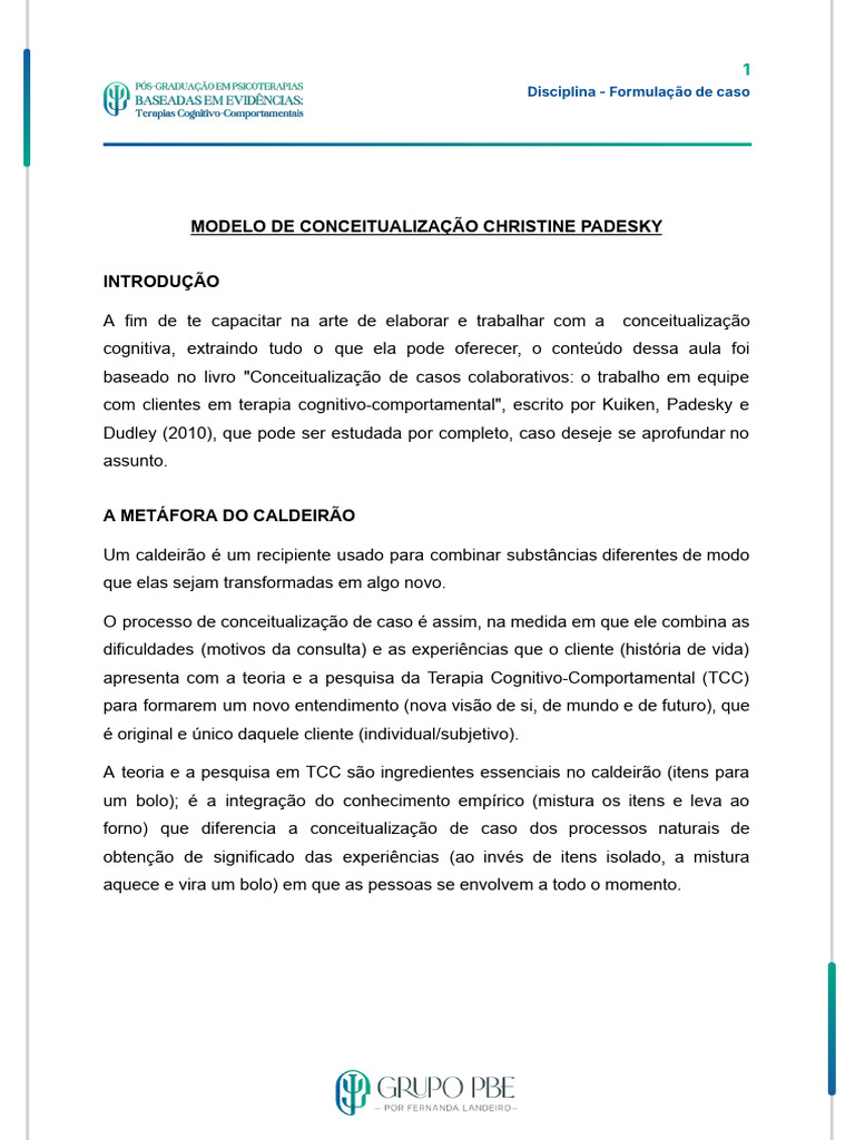 Resumo Aula 3 - Modelo de Conceitualização Christine Padesky | PDF ...