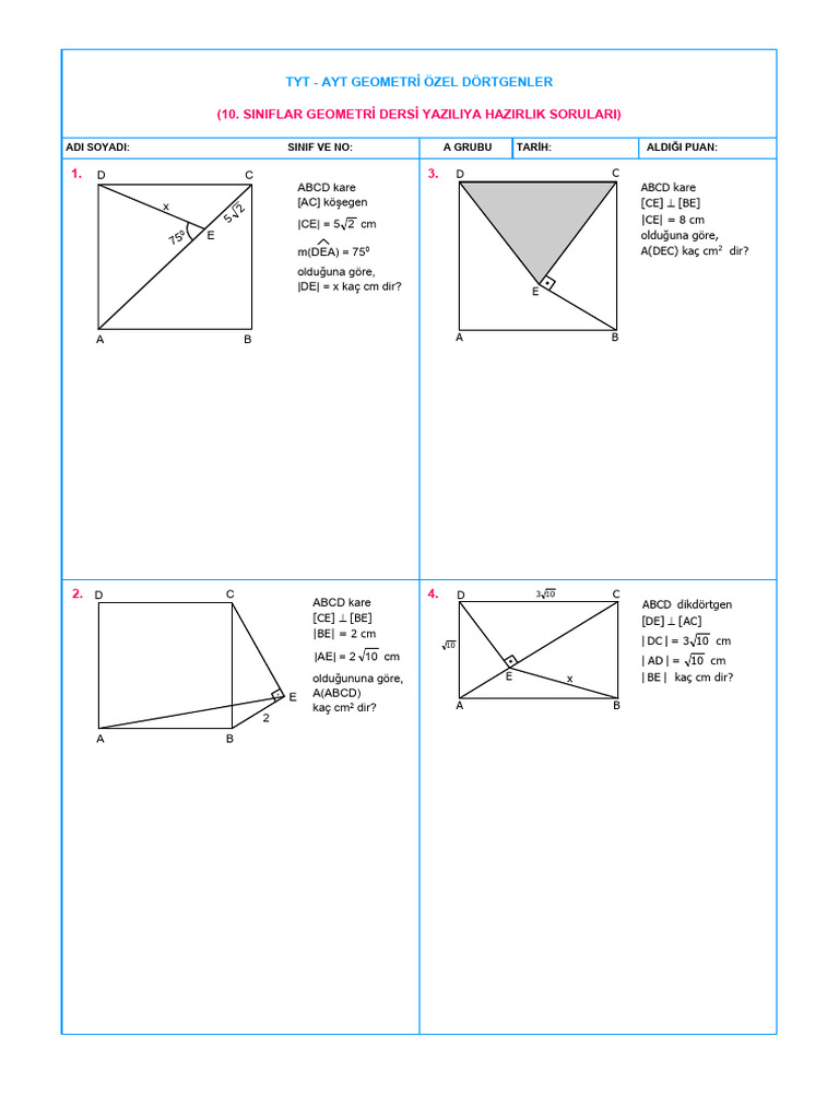 10.sinif Matematik Dersi 2.donem Geometri Calisma Sorulari | PDF