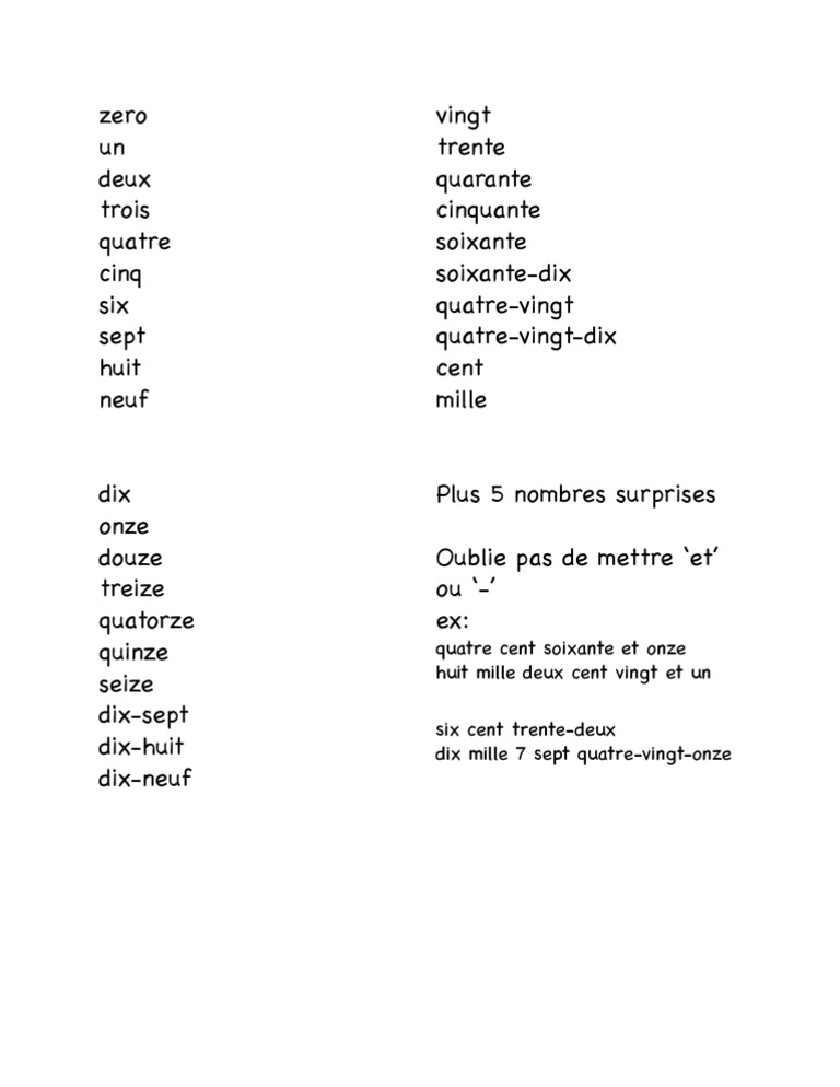 Dictee Nombres | PDF