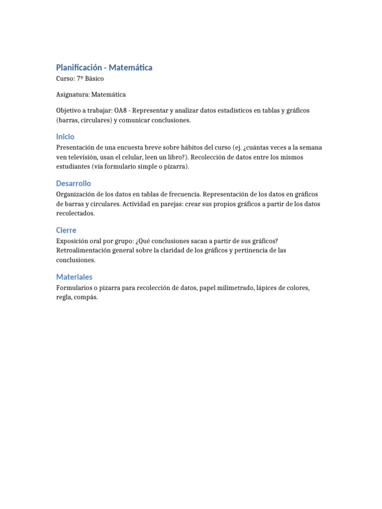 Planificacion Matematica 7mo | PDF