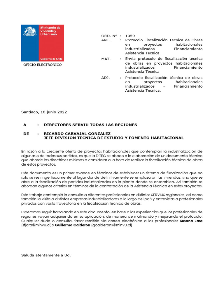 Oficio 1059.2022 Proyectos Industrializados | PDF | Calidad (comercial)