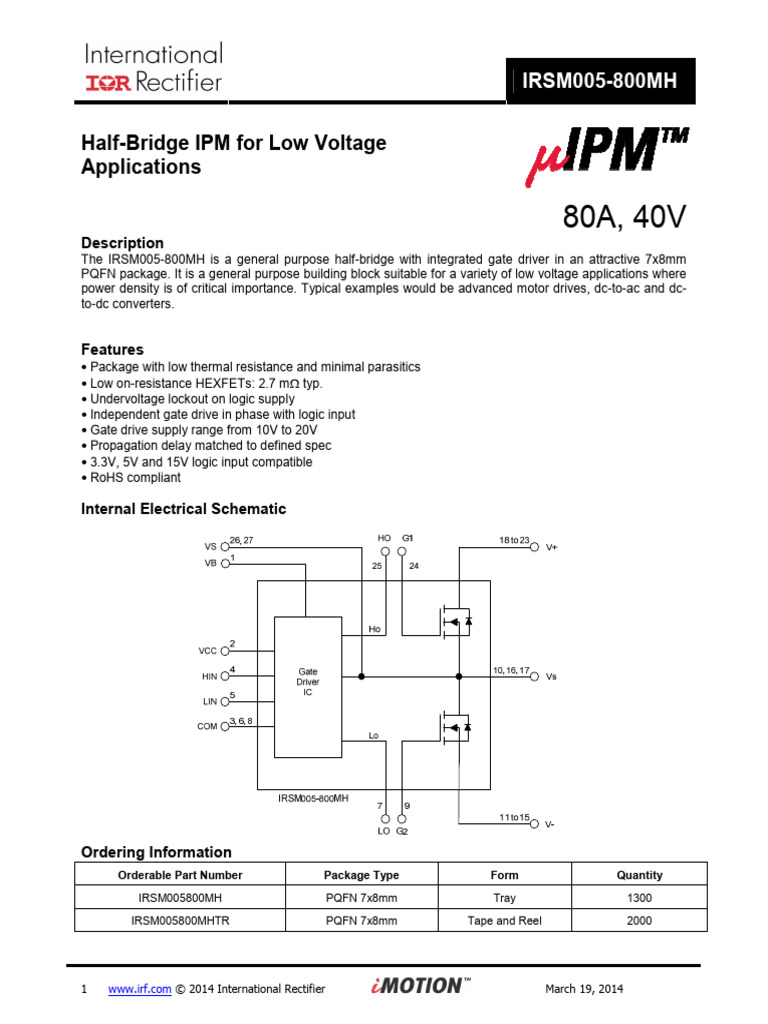 Half-Bridge IPM For Low Voltage Applications | PDF | Mosfet | Electrical Equipment