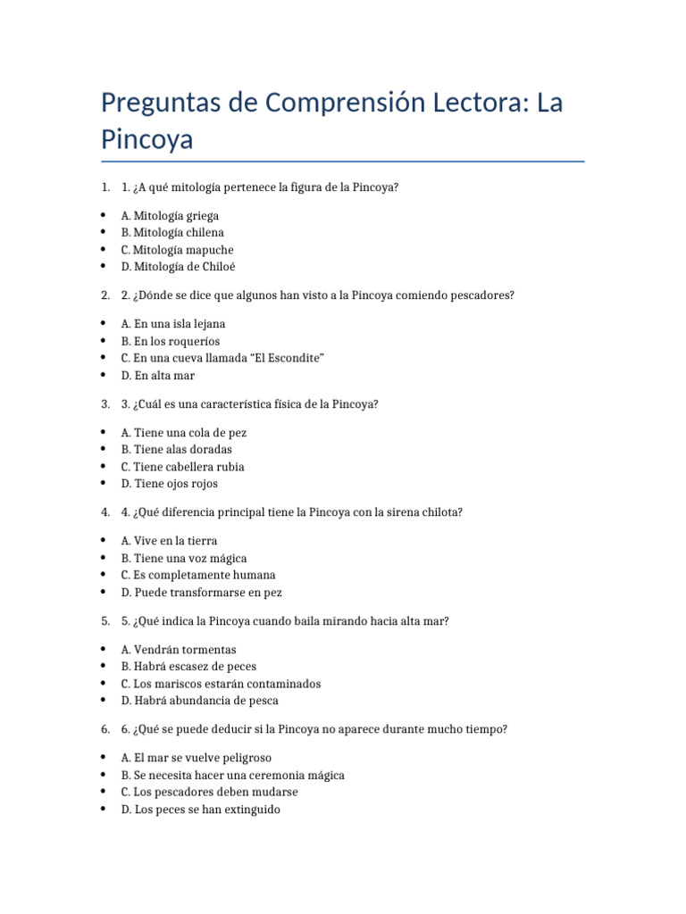 Comprensión Lectora: La Pincoya | PDF