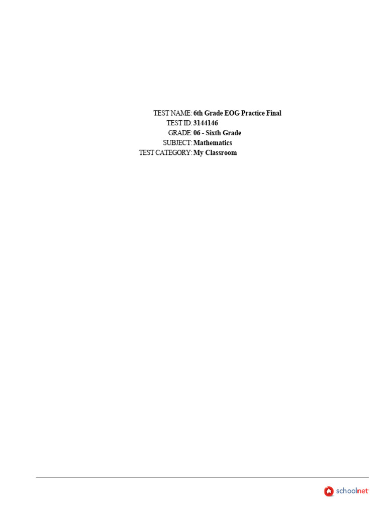 6th Grade Math EOG Practice Test | PDF | Area