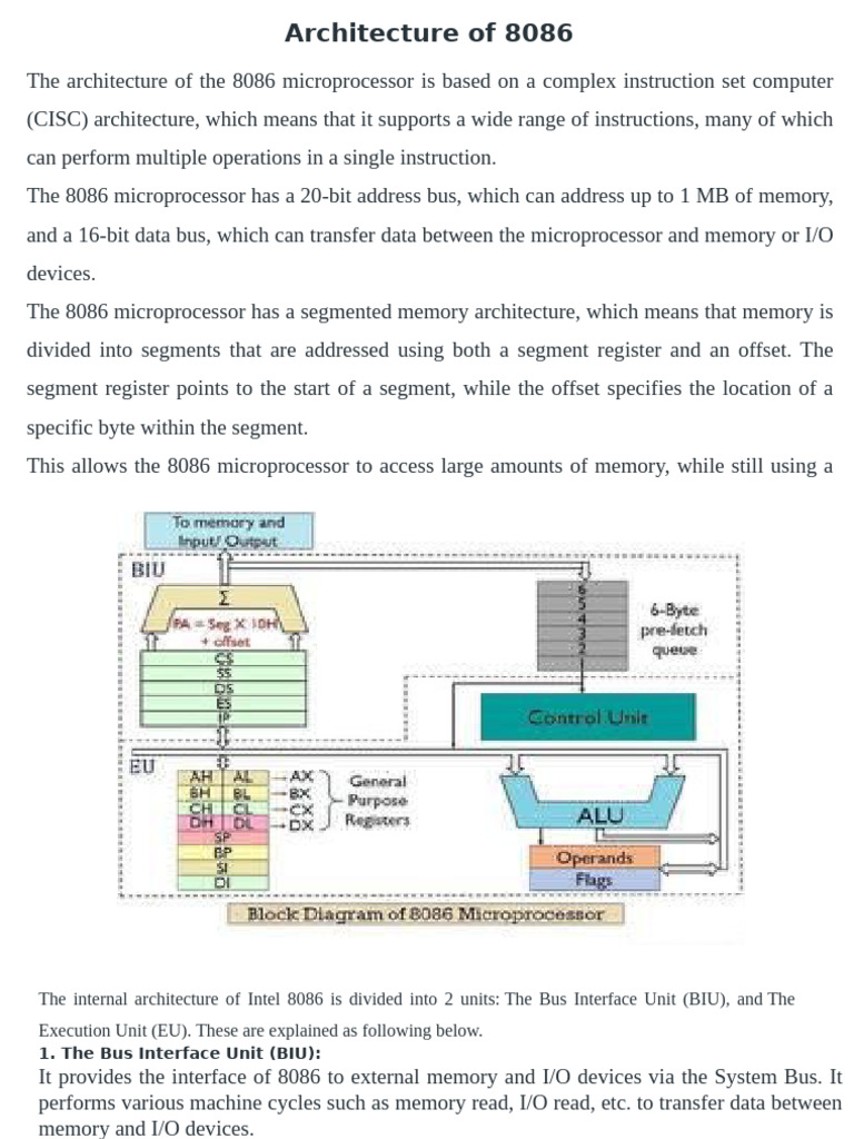 8086 Microprocessor Architecture Overview | PDF | Input/Output | Computer Data