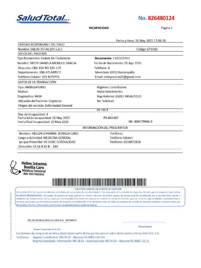 Incapacidad Mitzy 26 May 2025 | PDF