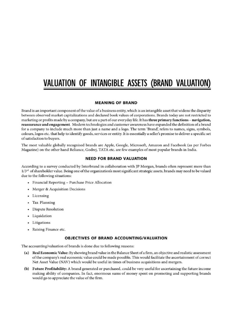 Valuation of Intangible Assets (Brand Valuation) 03-4-23 | PDF