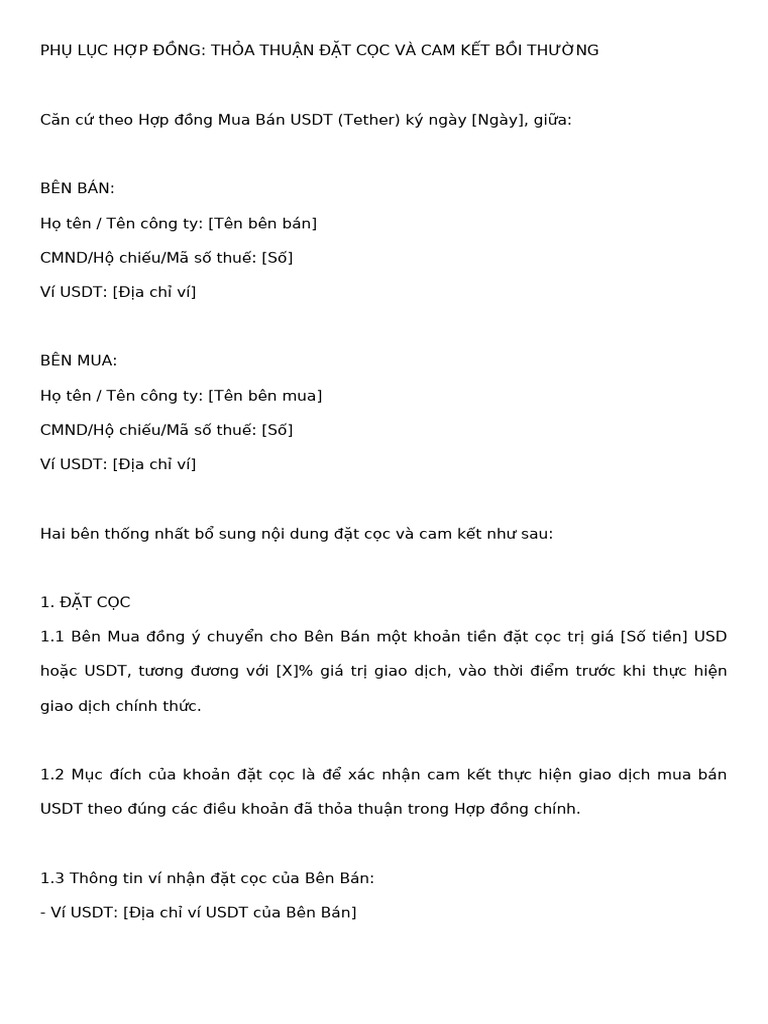 Phu Luc Dat Coc USDT | PDF