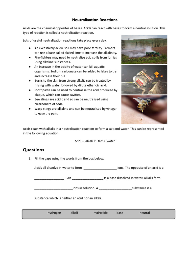 Neutralisation Reactions | PDF