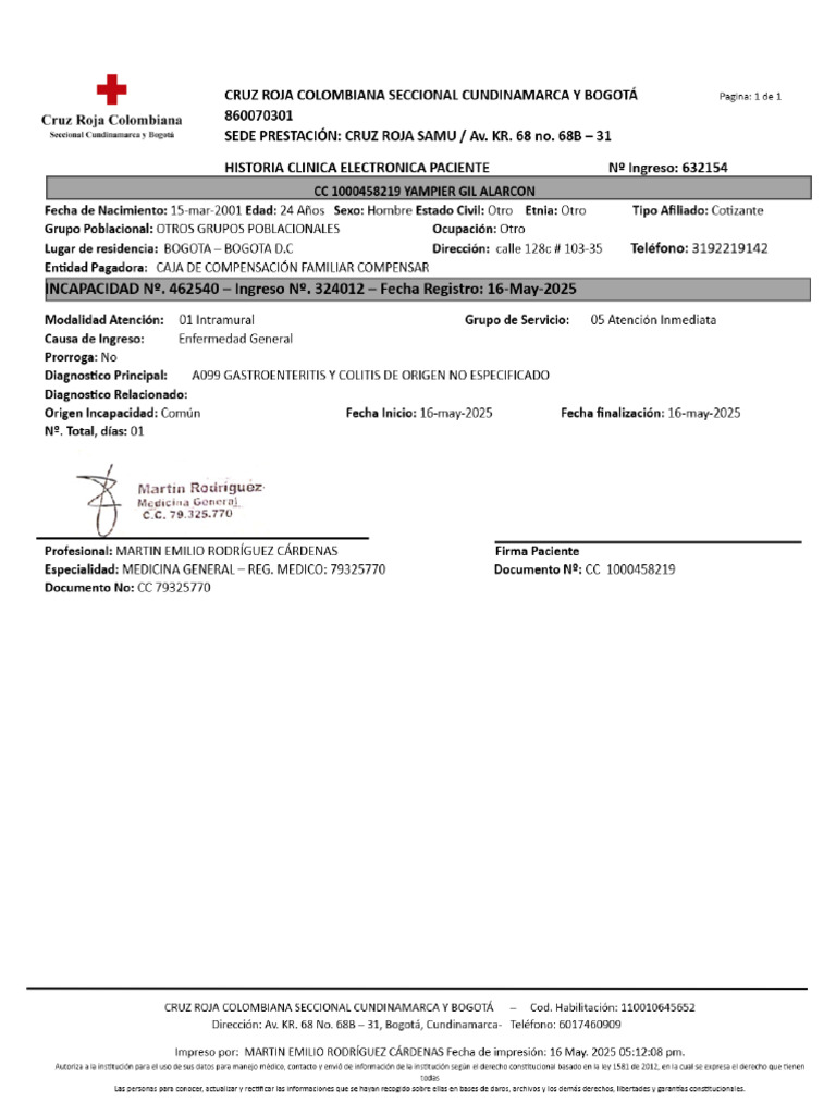 Incapacidad Yampier 16 May 2025 | PDF