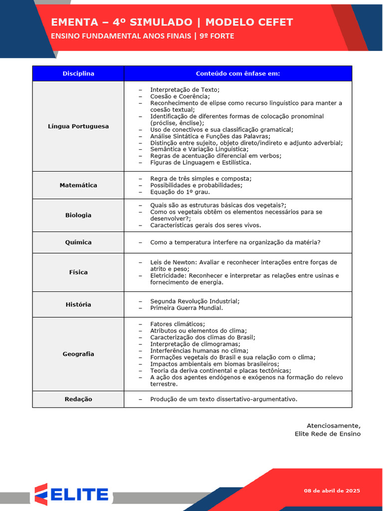 Ementa - 4º Simulado - Modelo CEFET | PDF