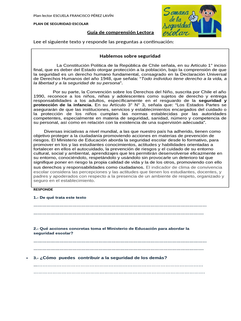 Comprension Lectora Hablemos Sobre Seguridad | PDF | Valores | Derechos ...