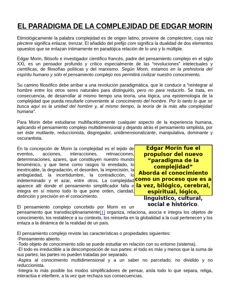 El Paradigma de La Complejidad - E. Morin - Unidad 1 | PDF | Complejidad | Conocimiento