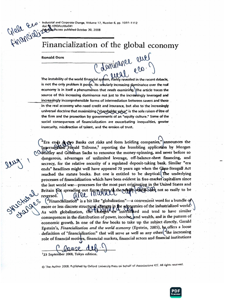 Financialisation of The Global Economy | PDF