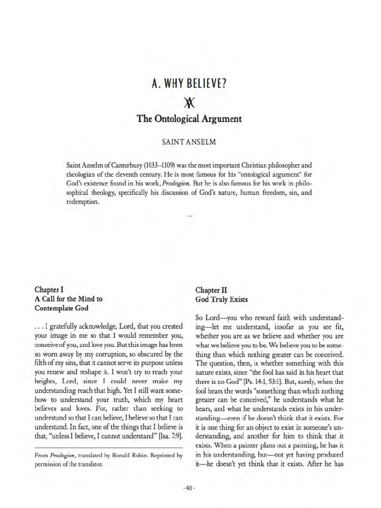 The Ontological Argument-St. Anselm | PDF