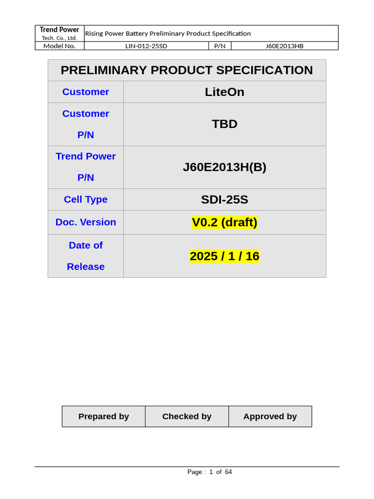 J60E2013H (B) Product Preliminary Specification Pre v0.2 (Draft) 20250116 | PDF | Electronic ...