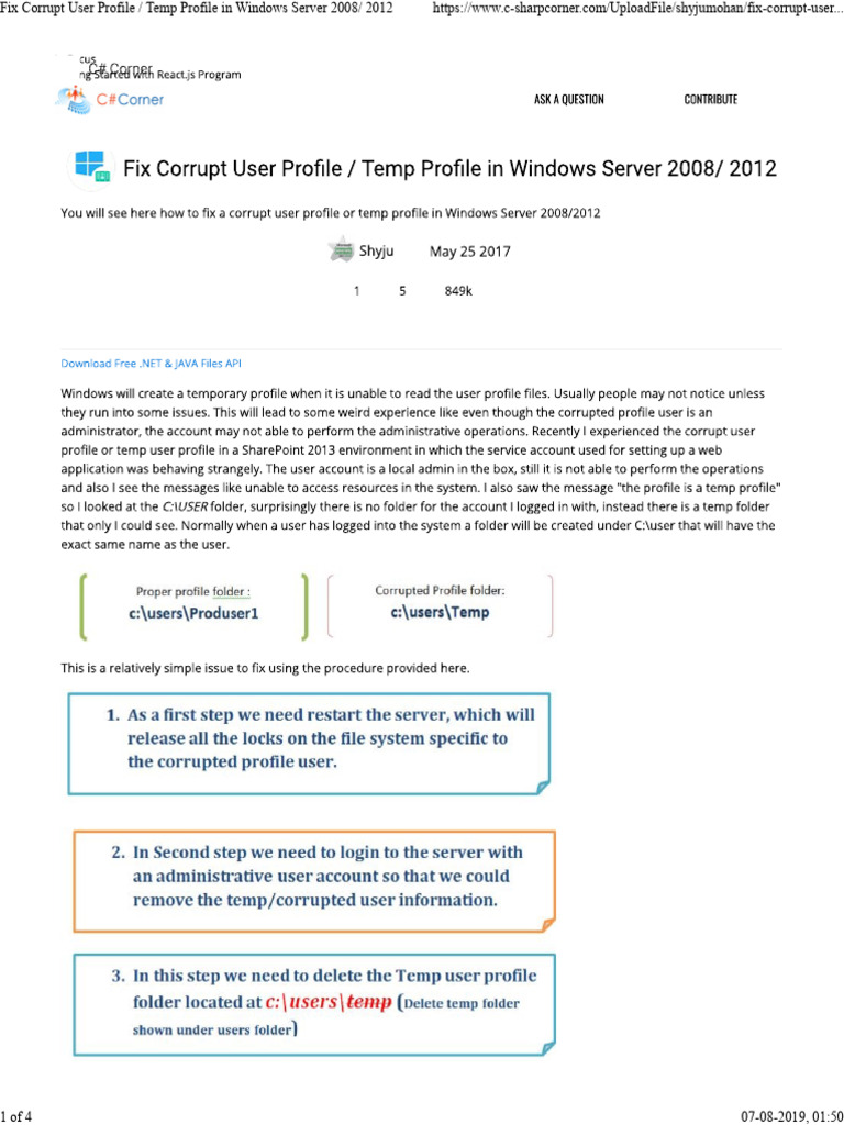 Fix Corrupt User Profile Temp Profile in Windows Server 2008 2012 | PDF