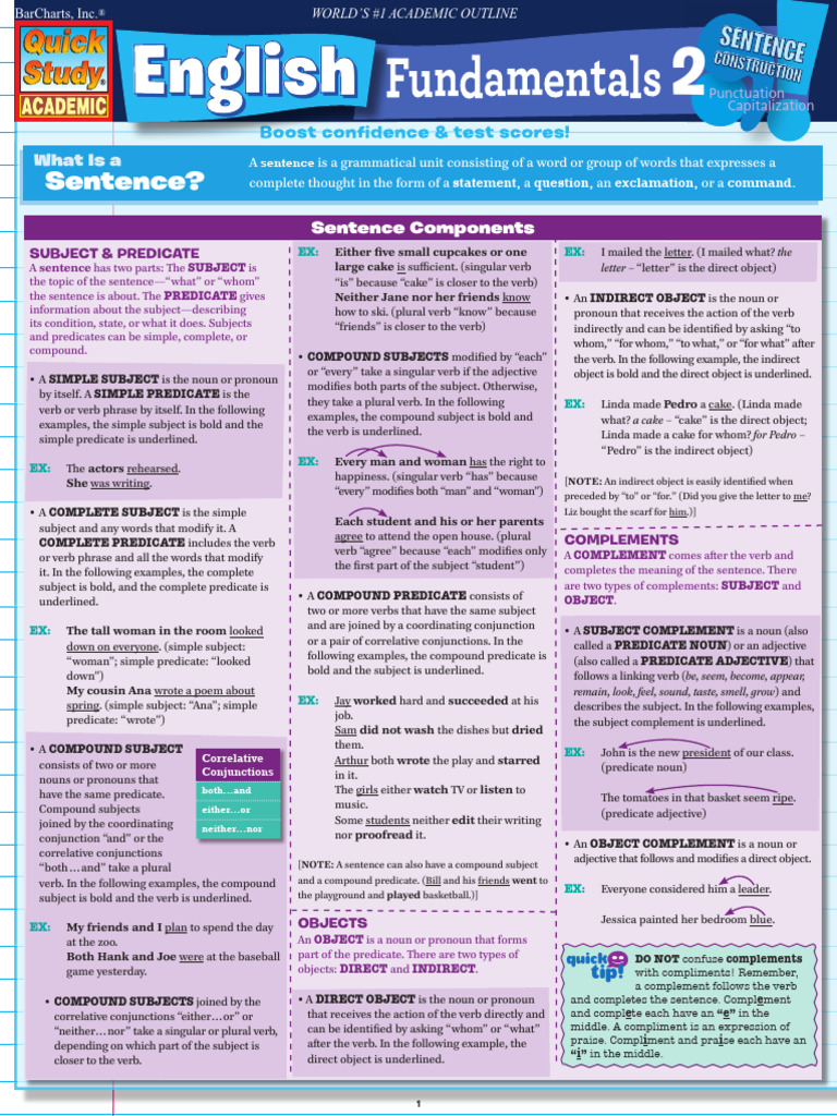 English Fundamentals 2 (Quick Study Academic) | PDF | Verb | Adjective