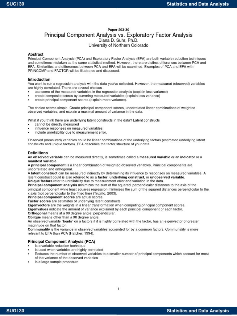 Principal Component Analysis vs. Exploratory Factor Analysis | PDF | Principal Component ...