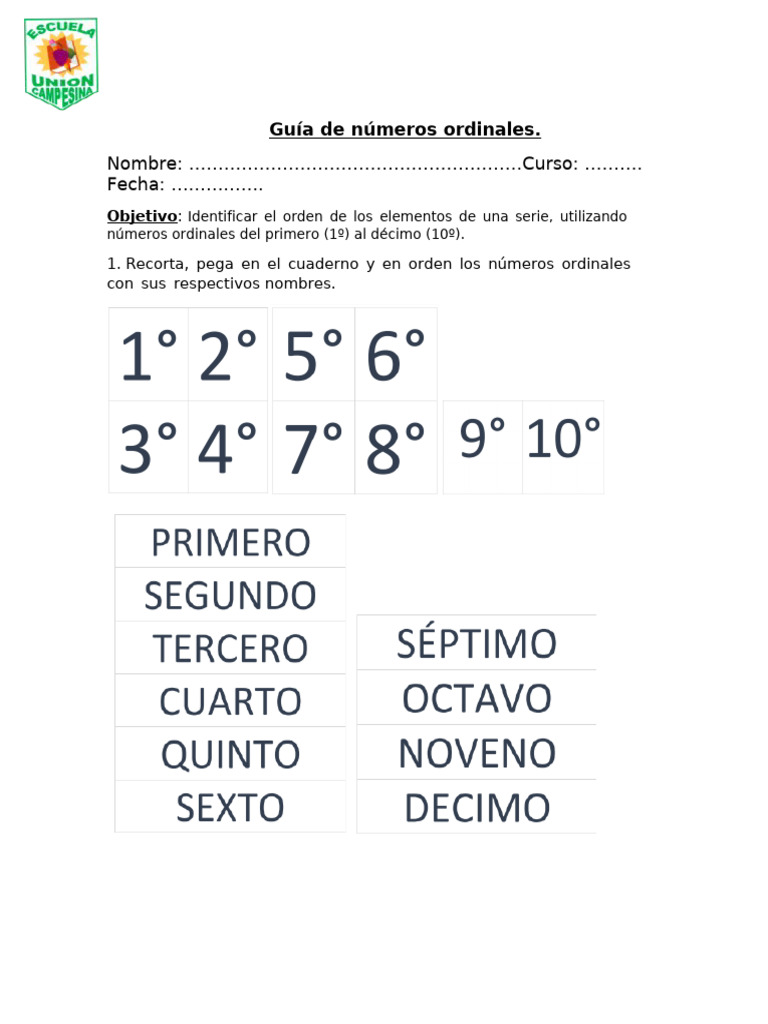 Guía de Números Ordinales | PDF