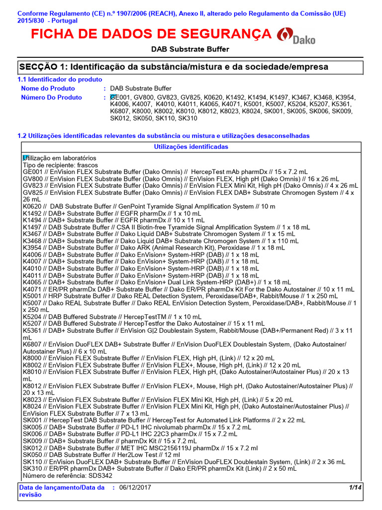FISPQ - DAKO - DAB Substrate Buffer | PDF