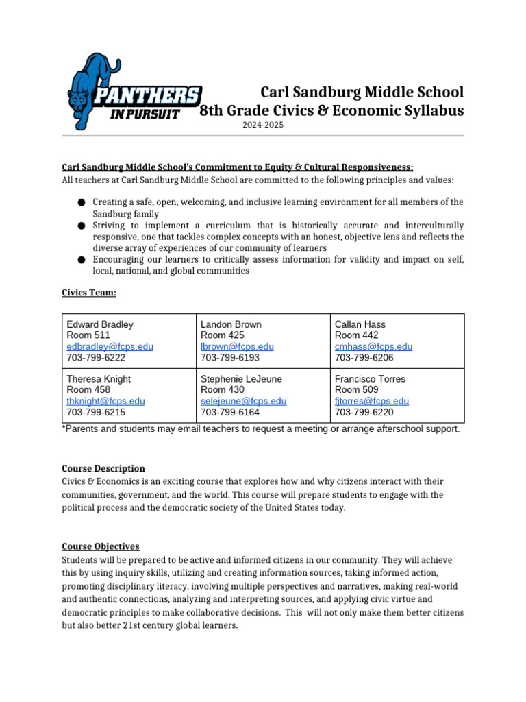 SY25 Common Course Syllabus Civics 8th Grade | PDF | Educational ...