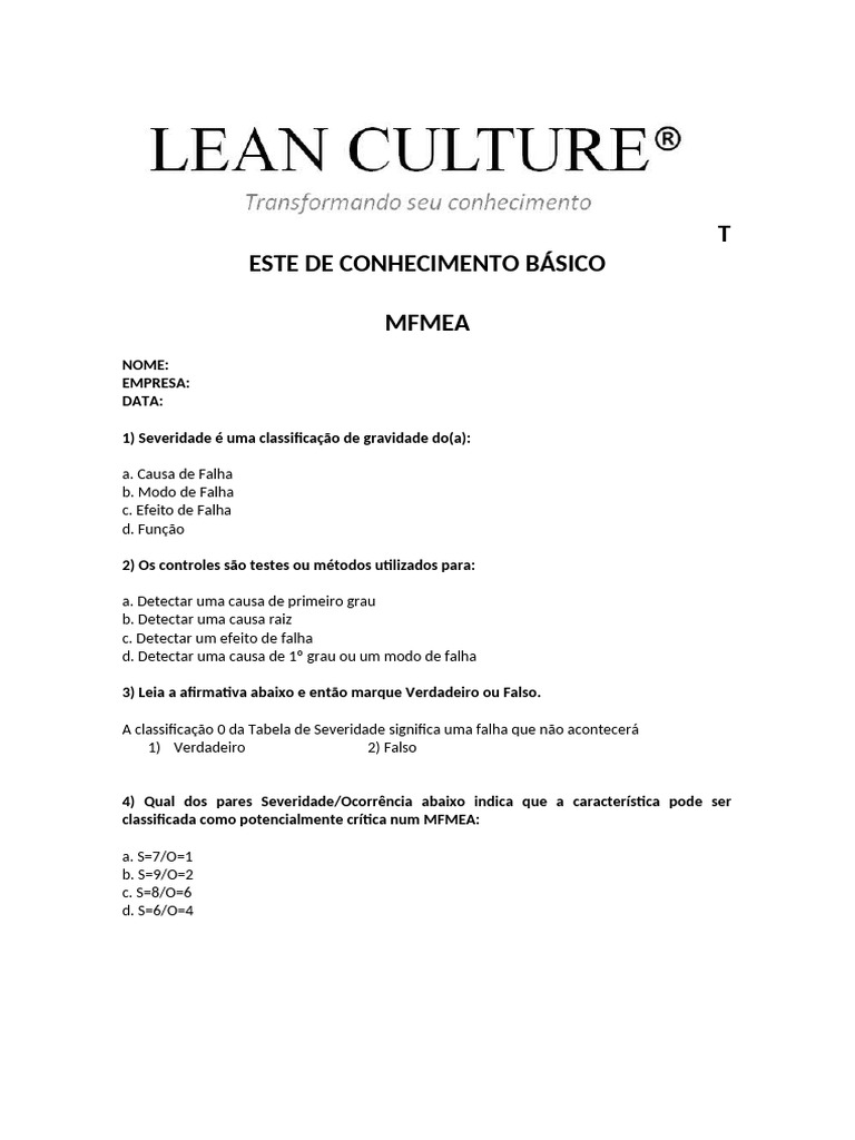 Prova Mfmea - Lean - Culture - Rev3 | PDF